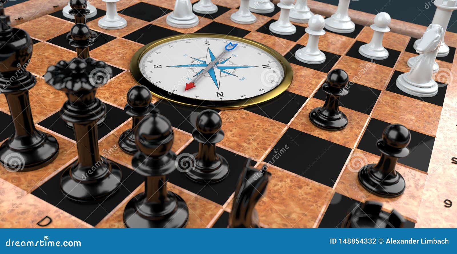 Chessboard with Compass stock illustration. Illustration of check ...