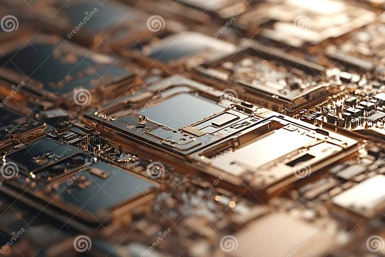 Golden Computer Chips Forming a Technological Surface Representing the ...