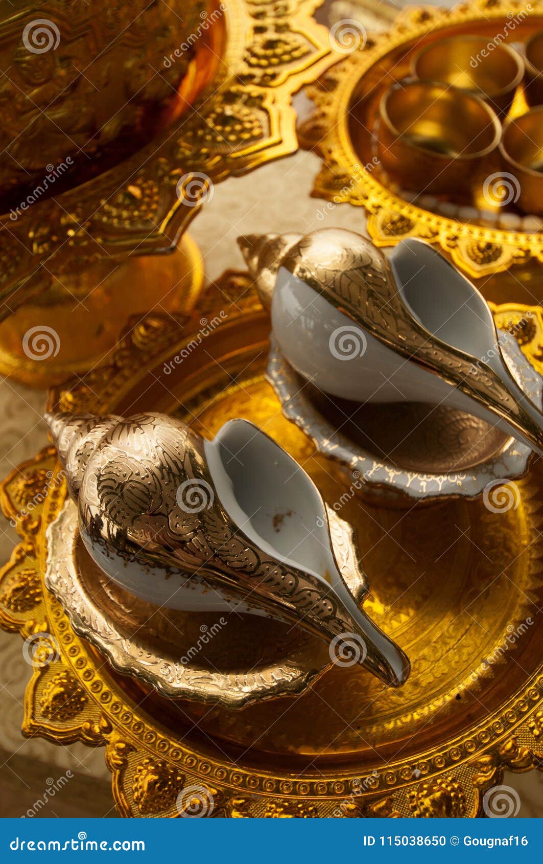Golden Conch Shells for the Blessing Ceremony at a Traditional Thai ...