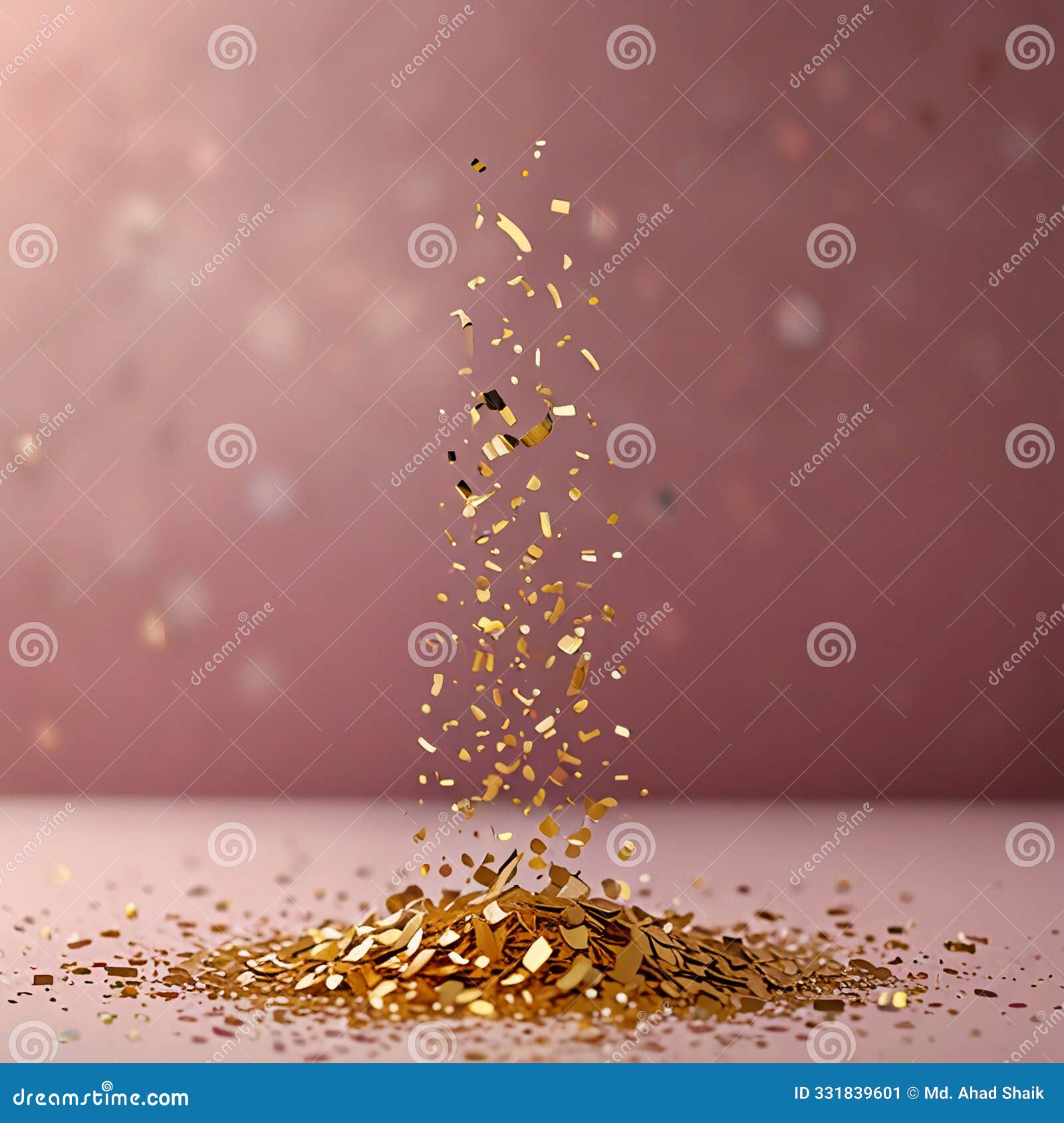 Golden Confetti Falling Down on Pink Background Stock Illustration ...