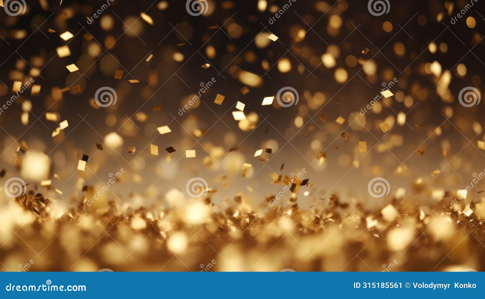 Golden Confetti Rain on Festive Stage Background Stock Image - Image of ...