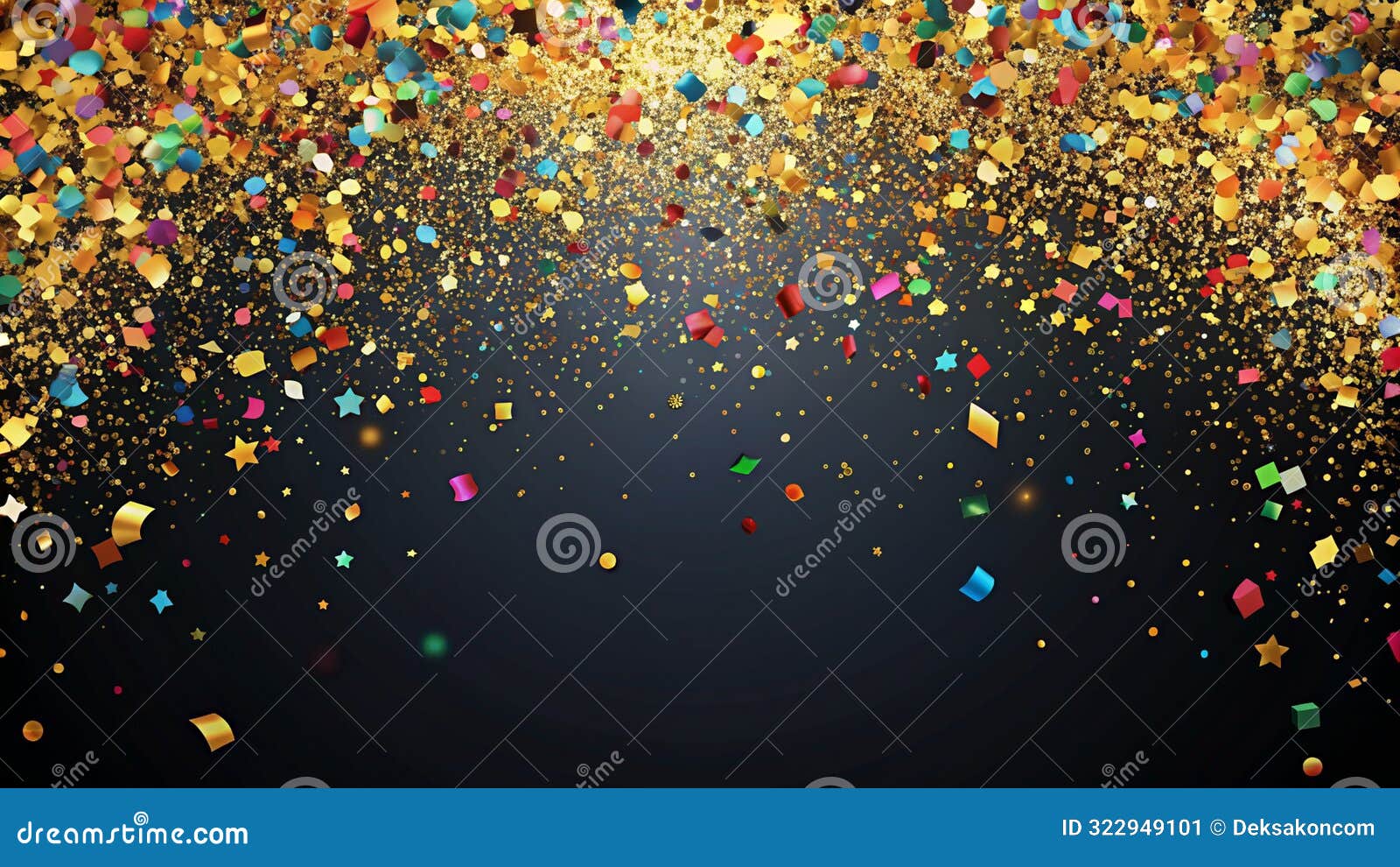 Golden Confetti and Rainbow Confetti on Black Background Creative AI ...