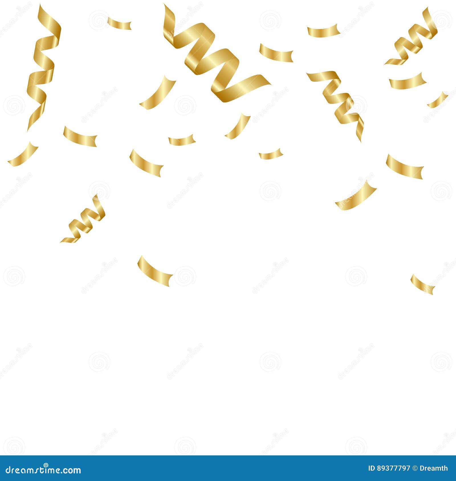Golden Confetti and Streamer Ribbons Falling on White Background ...