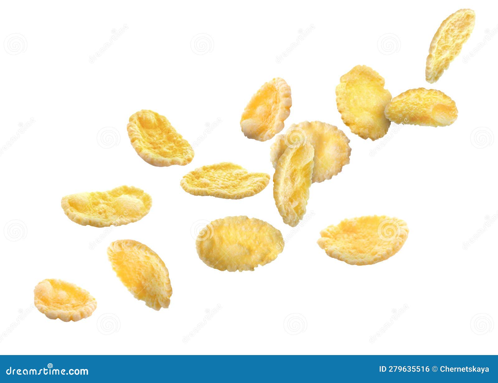 Golden Corn Flakes Falling on White Background Stock Photo - Image of ...