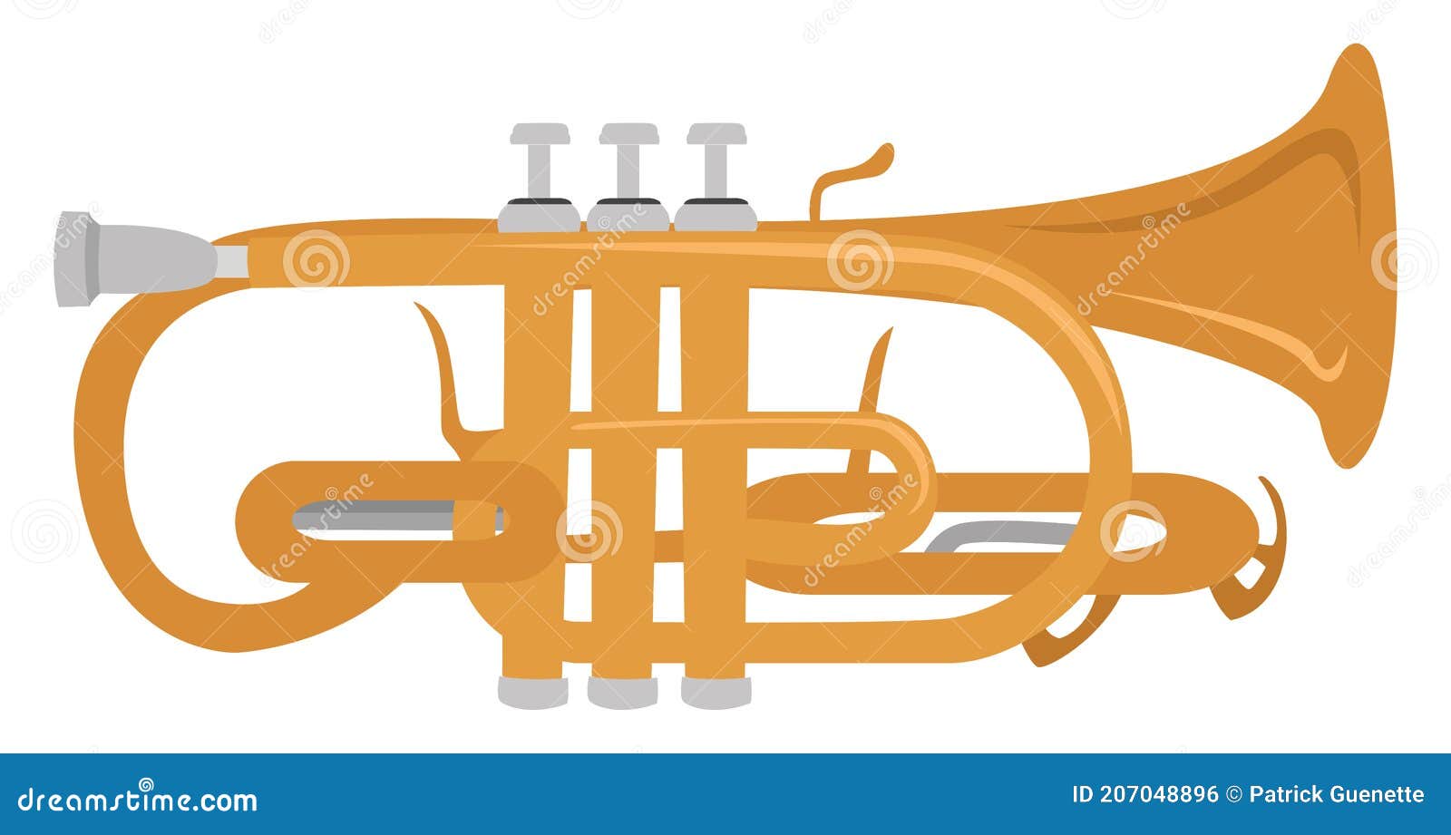 Golden Cornet, Brass Wind Music Instrument. Classical Realistic Twisted ...