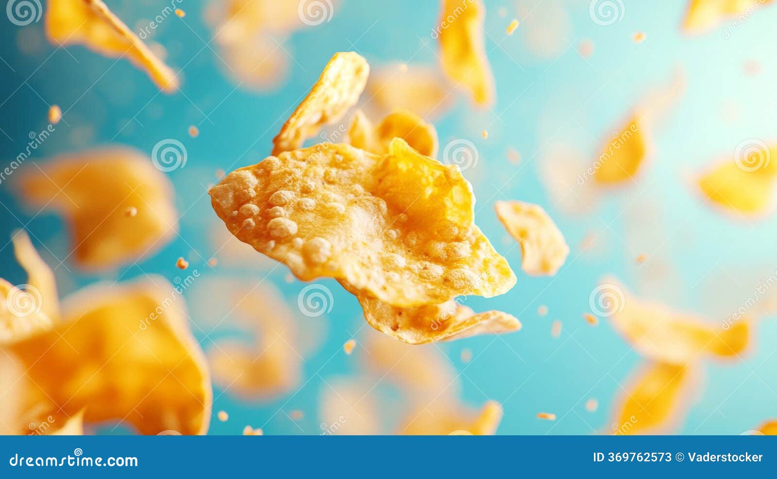 Cornflakes Flying To The Blue Background. Crispy Golden Cornflakes ...