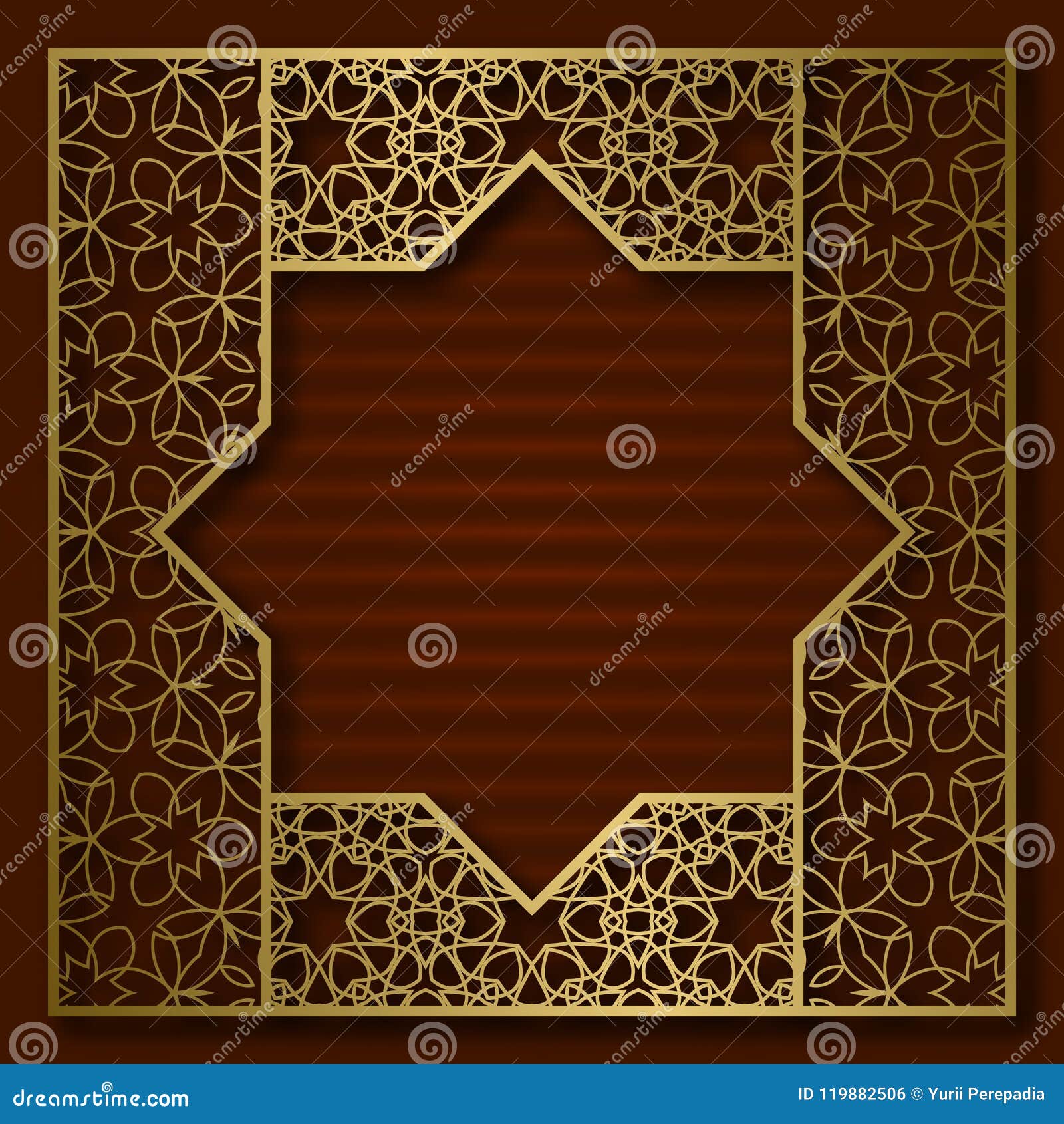 Golden Cover Background with Traditional Patterned Square Frame Stock ...