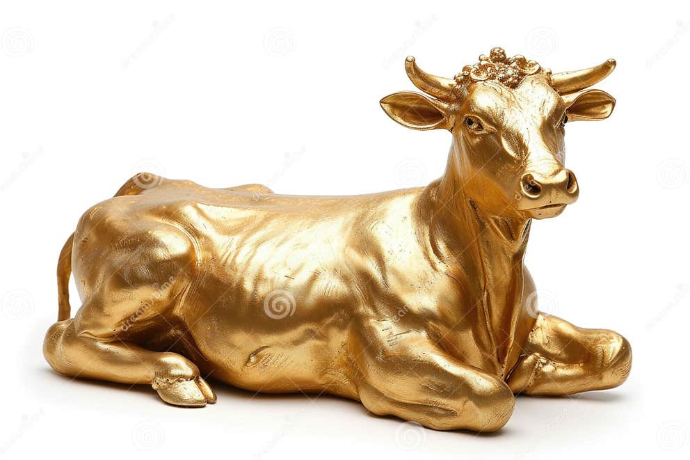 A Golden Cow Rests on a White Surface Stock Image - Image of golden ...