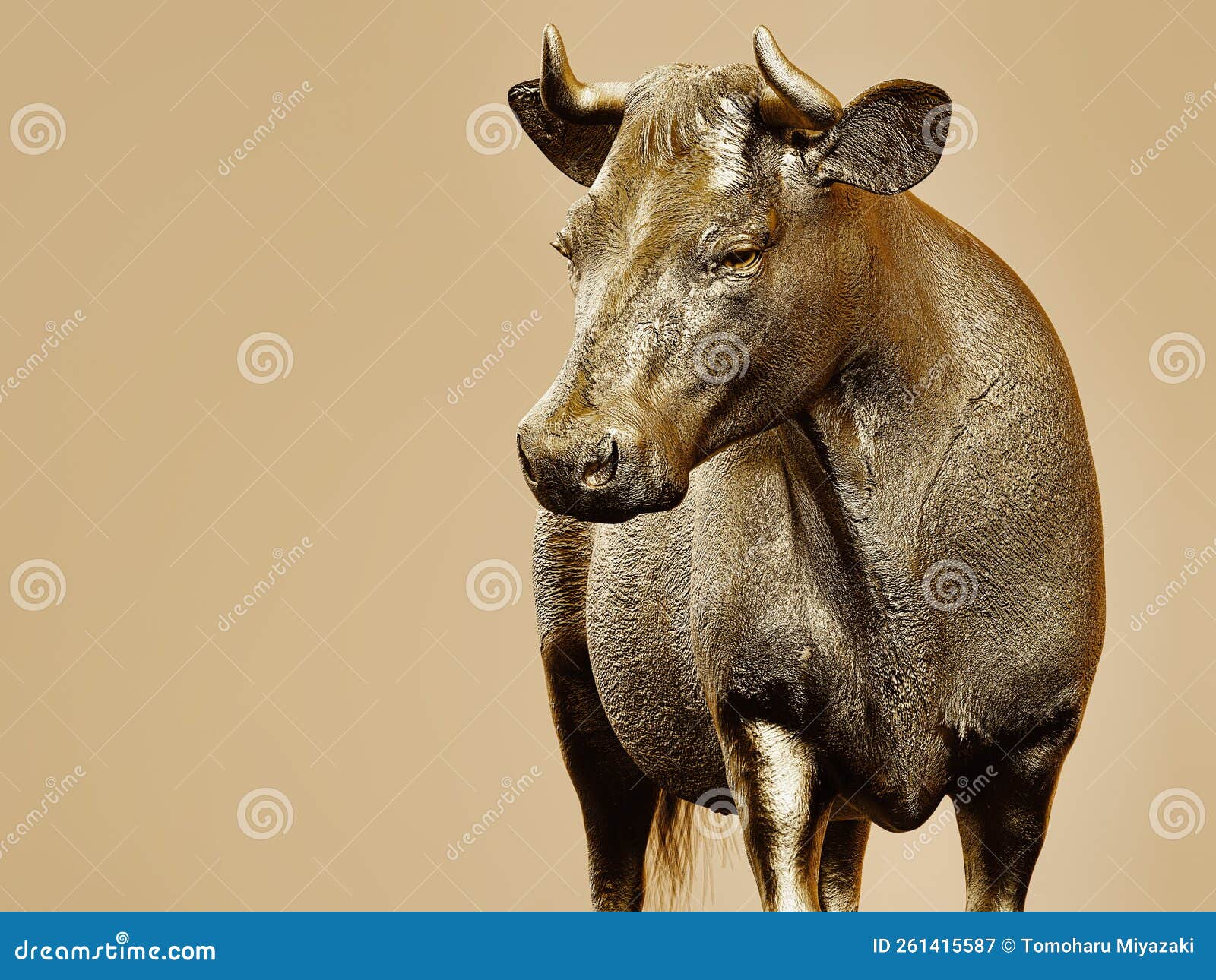 Golden Cow Statue . Front View. 3d Illustration Stock Illustration ...
