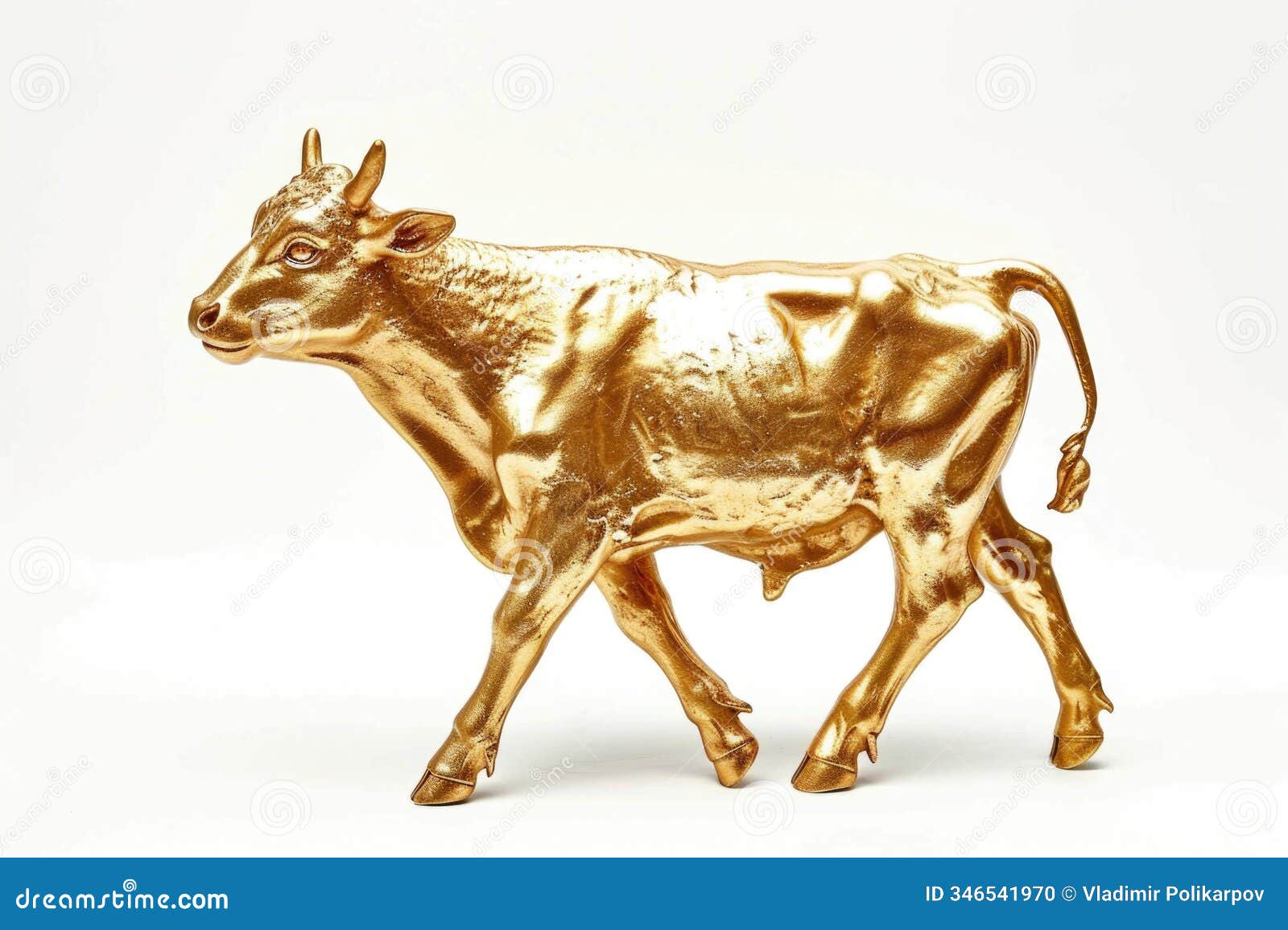 A Golden Cow Statue Standing on a White Background Stock Illustration ...