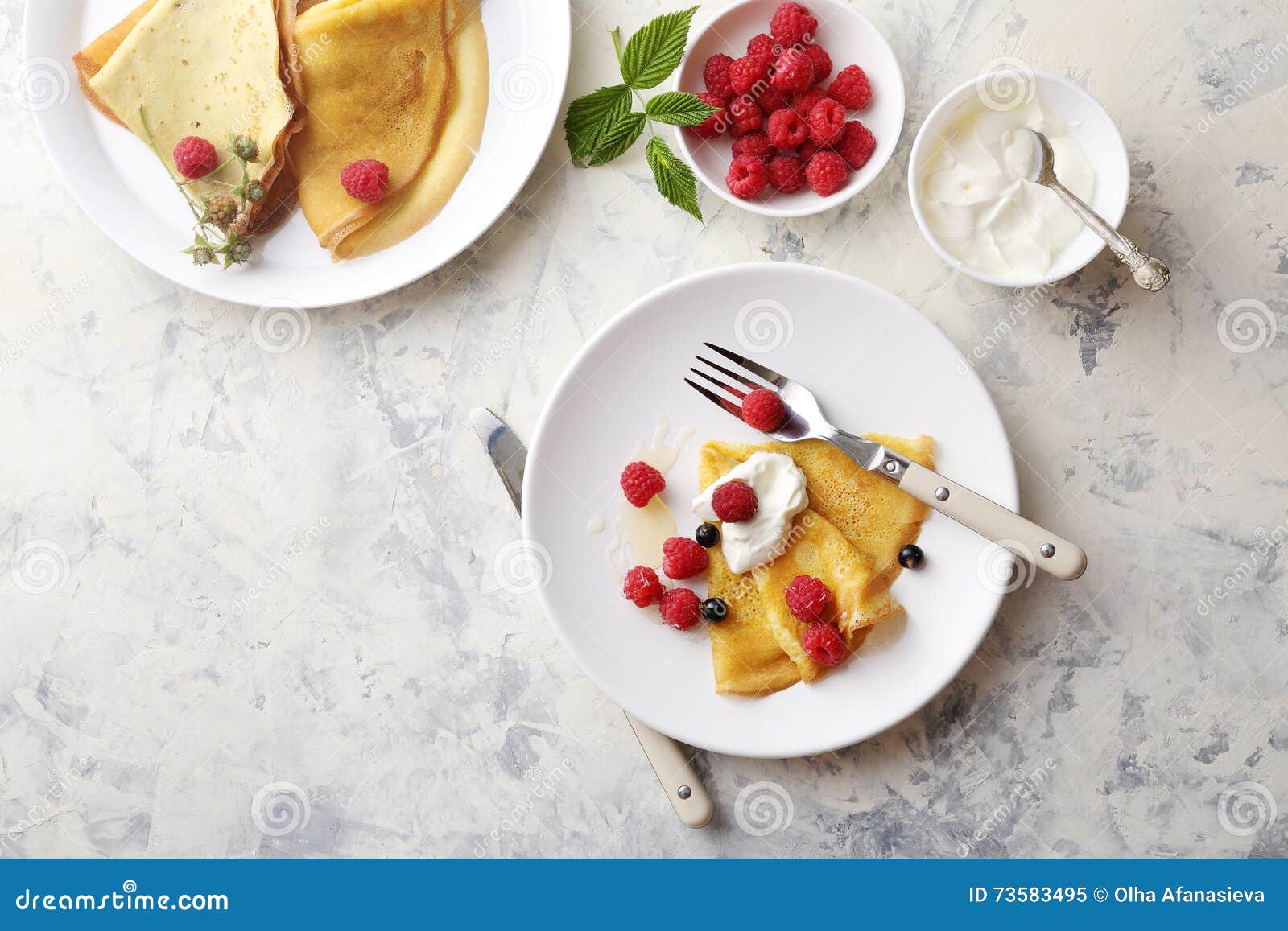 Golden Crepe with Raspberry on White Plate Stock Image - Image of plate ...