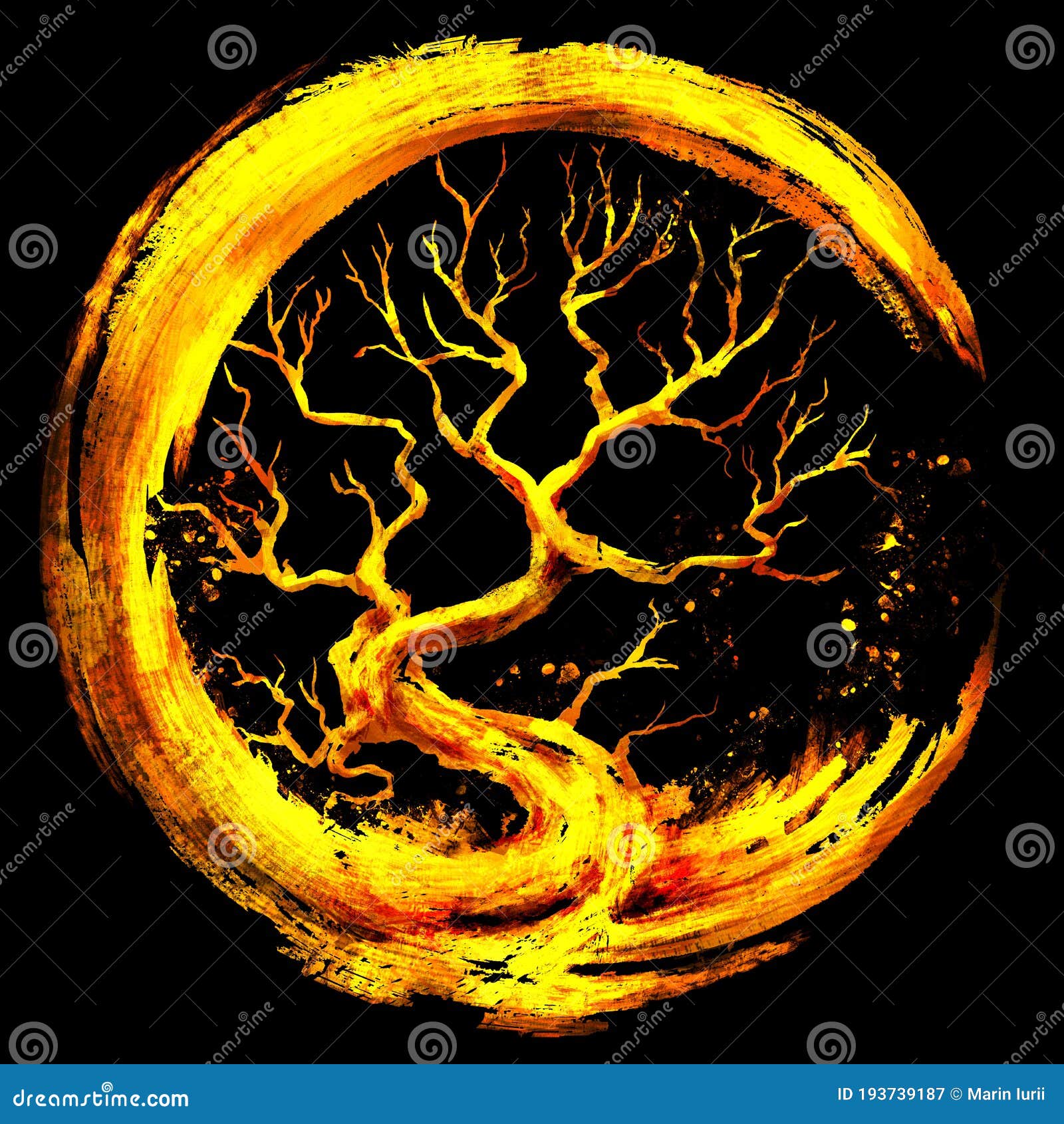 Golden Crescent Tree with a Blot Texture. Stock Illustration ...