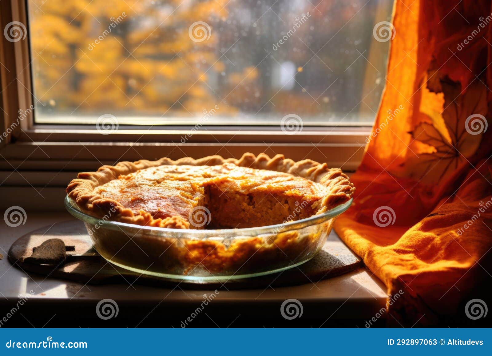 Golden Crispy Thanksgiving Pie Cooling on a Windowsill Stock ...