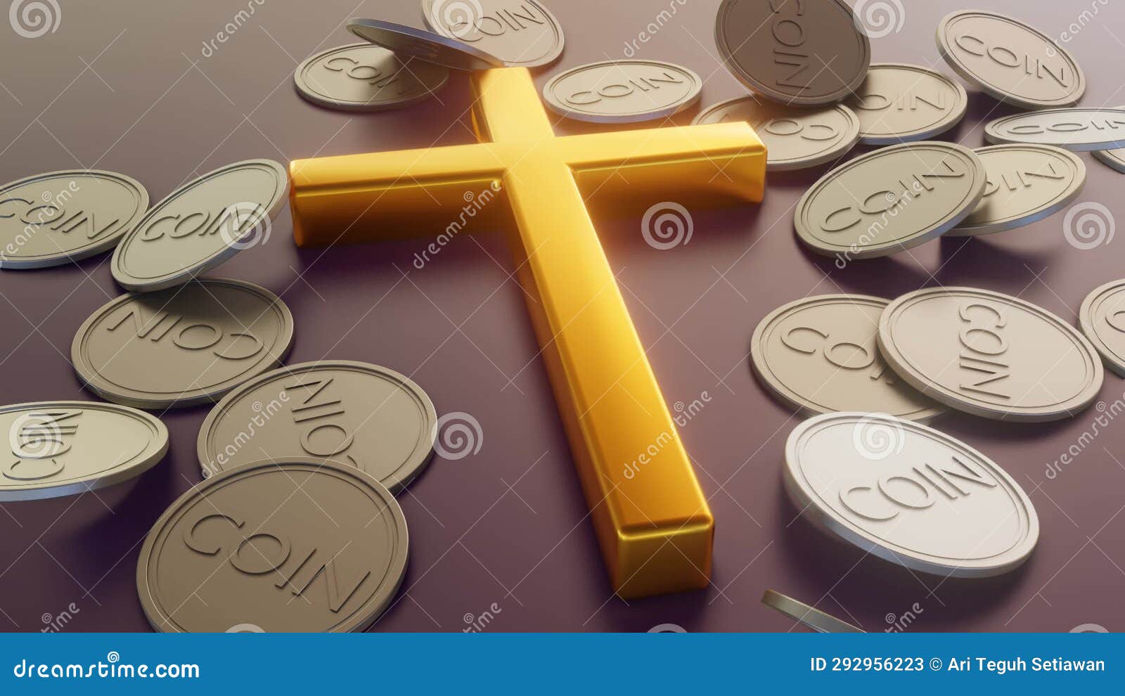 Golden Cross As a Christianity Cross with Falling Coins Stock Video ...