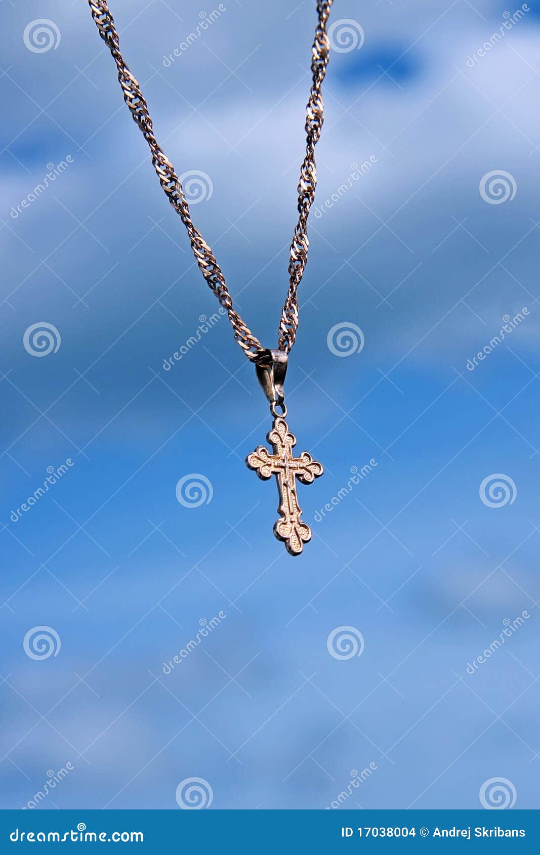 Golden cross on chain stock photo. Image of believe, close - 17038004
