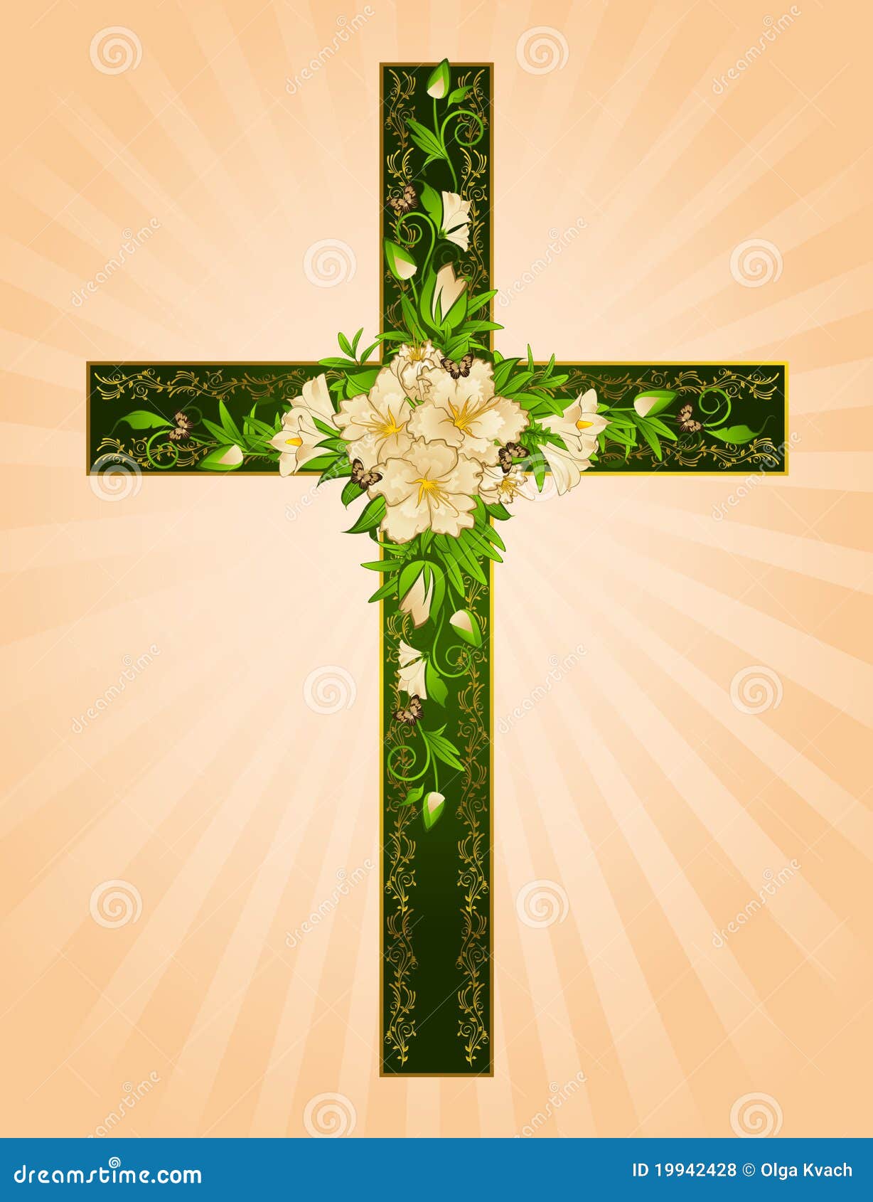 Golden cross with flowers stock vector. Illustration of traditional ...