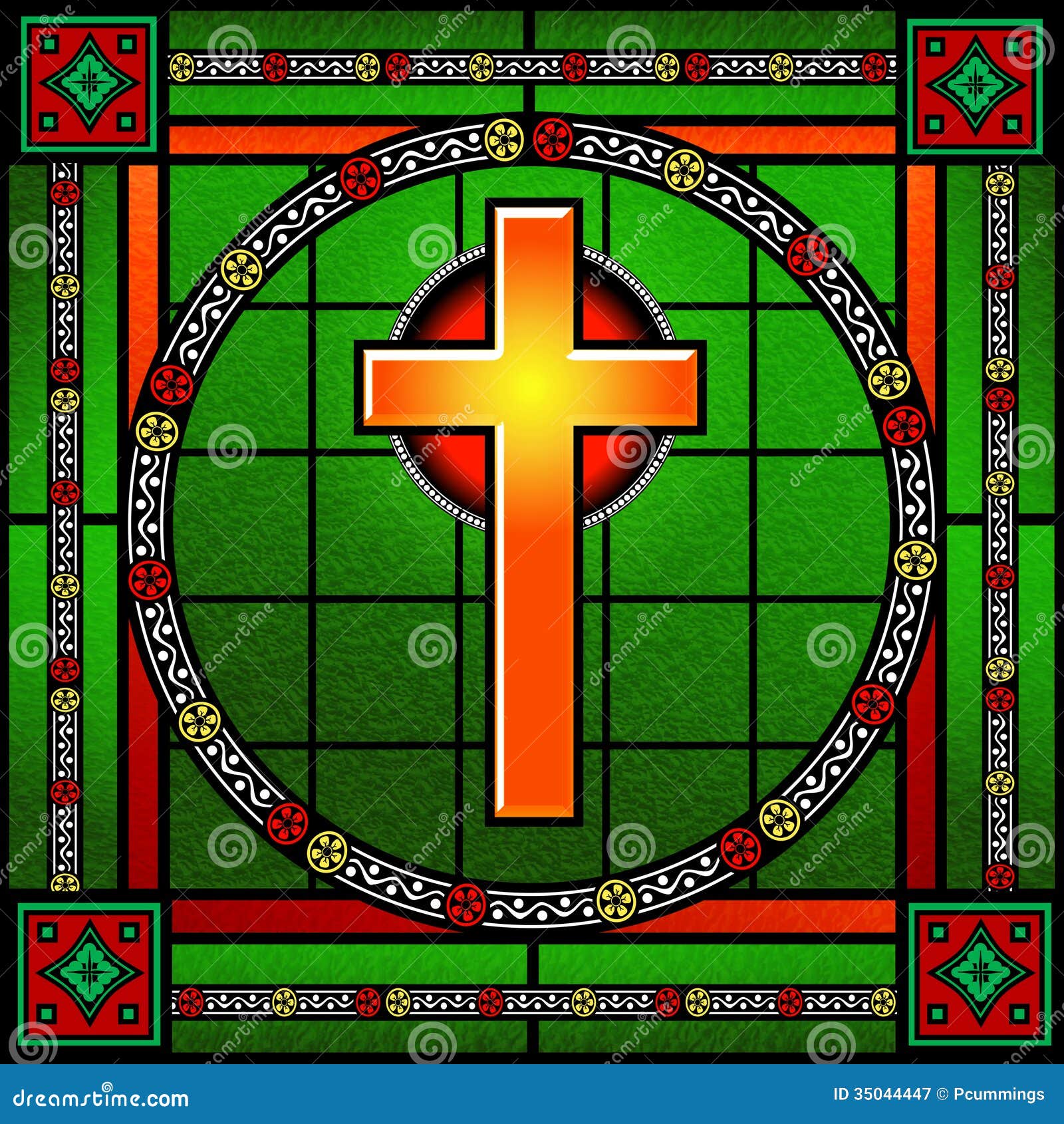 Golden Cross Stained Glass Window Stock Illustration - Illustration of ...