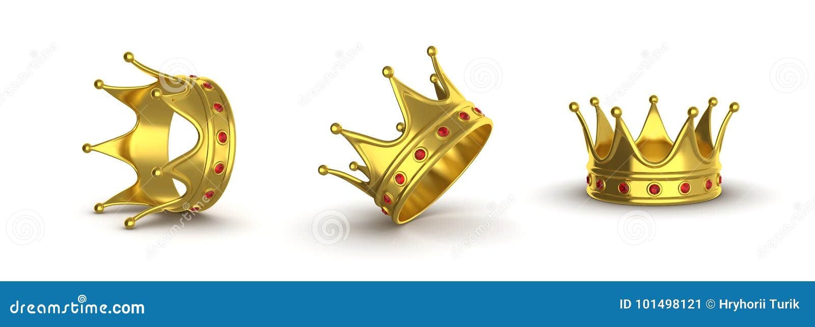 Golden Crown in Different Positions on a White Background. a Col Stock ...