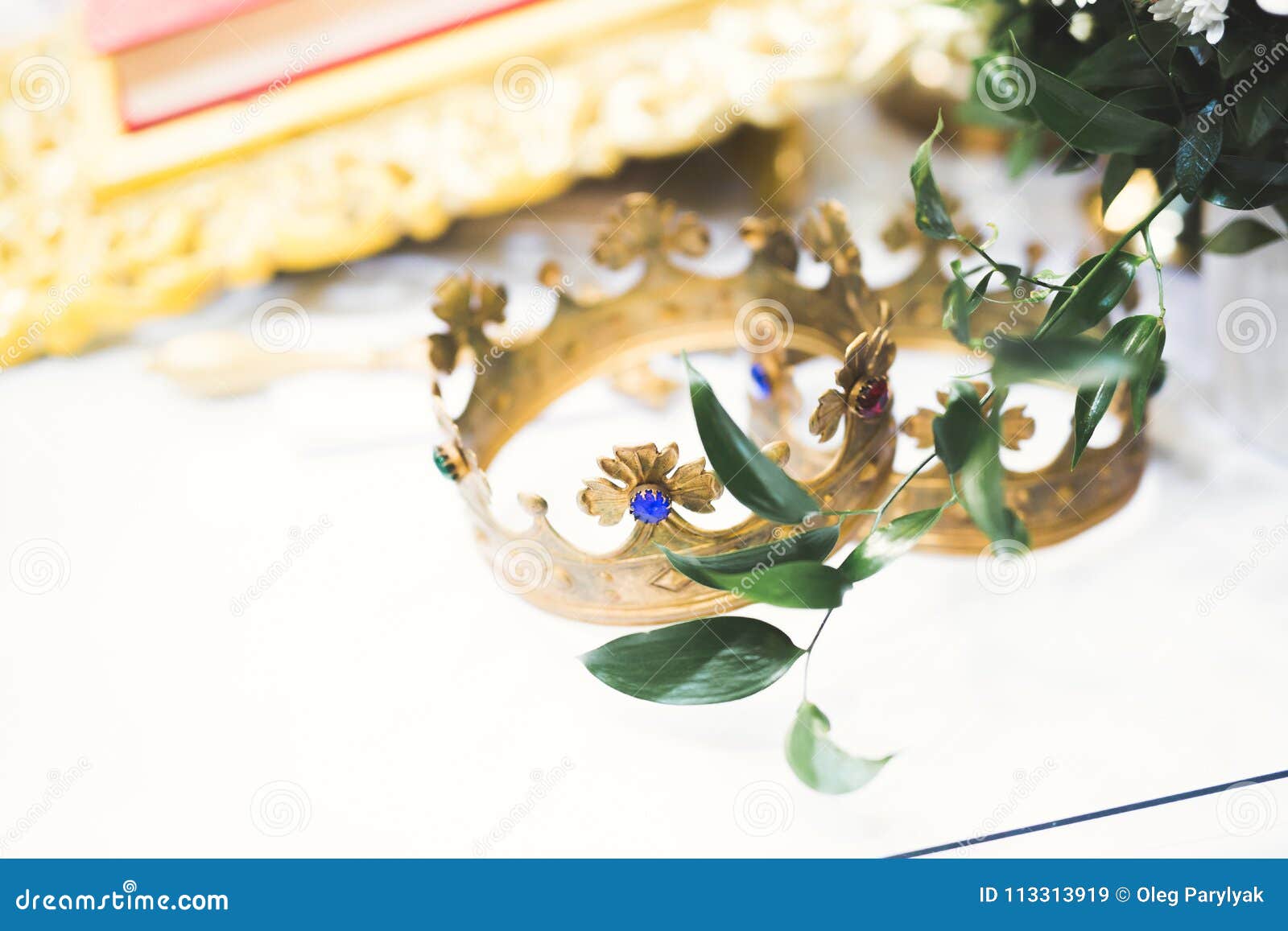 Golden Crowns Lying on the Table in Church Stock Image - Image of ...