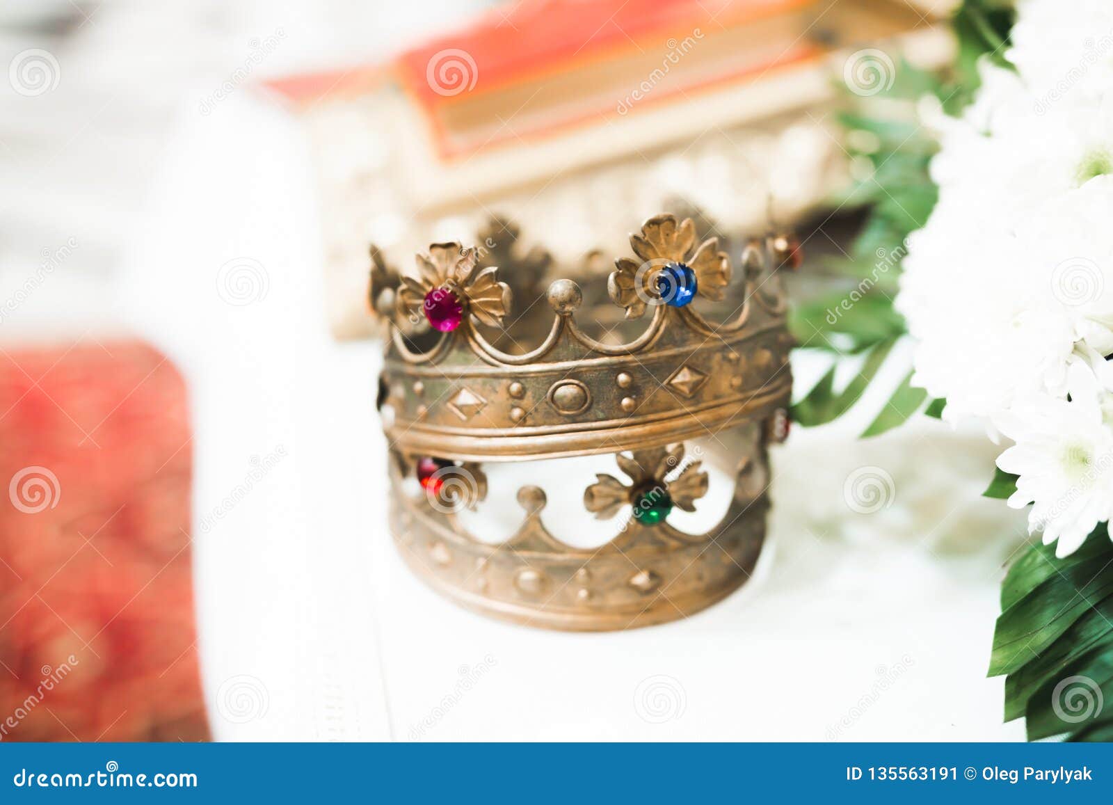 Golden Crowns Lying on the Table in Church Stock Image - Image of ...