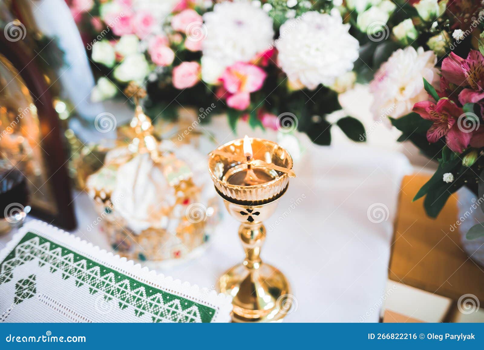 Golden Crowns Lying on the Table in Church Stock Photo - Image of ...