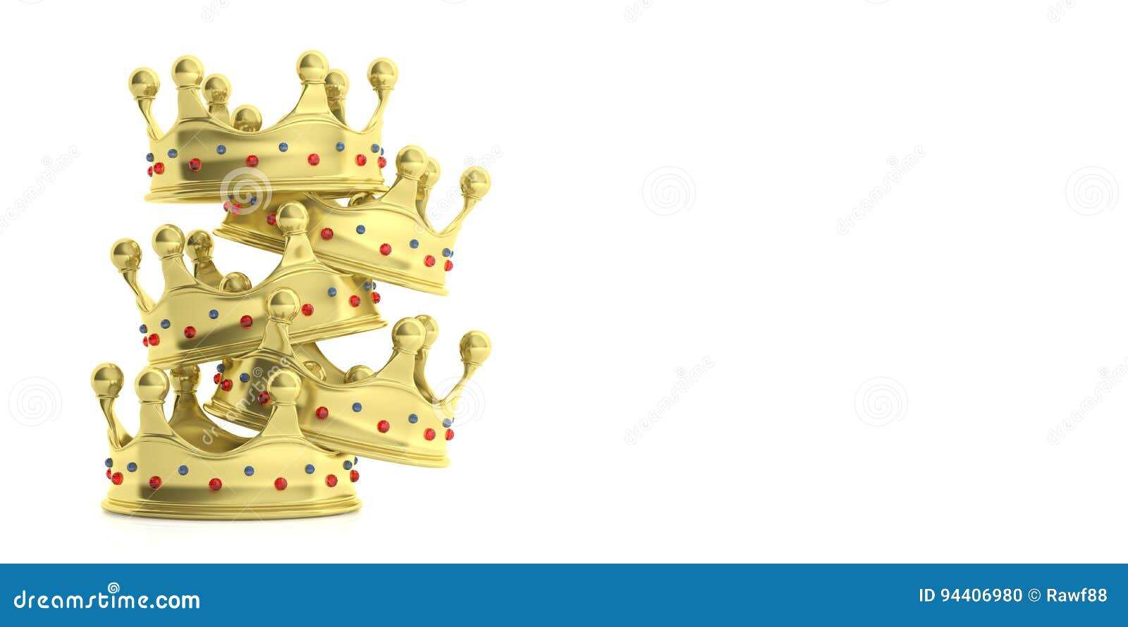 Golden Crowns Stacked on White Background. 3d Illustration Stock ...
