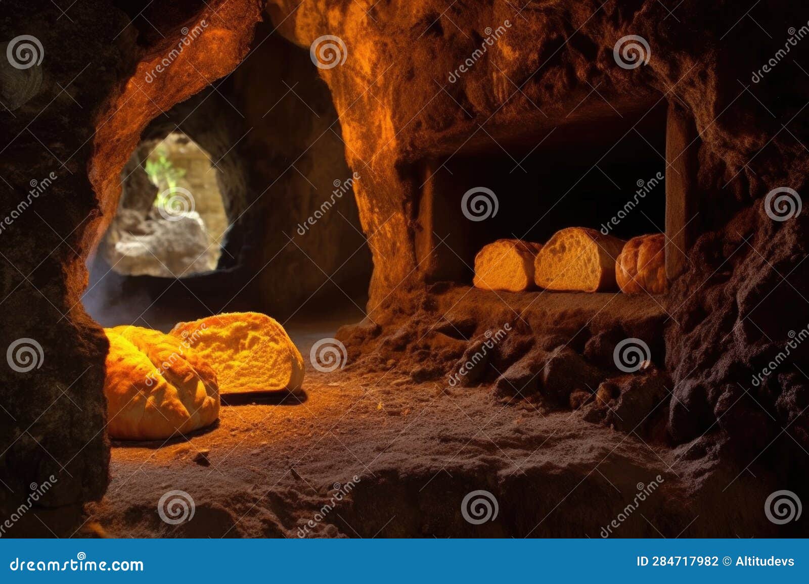 Golden Crust Bread Loaves in Open Stone Oven Stock Photo - Image of ...
