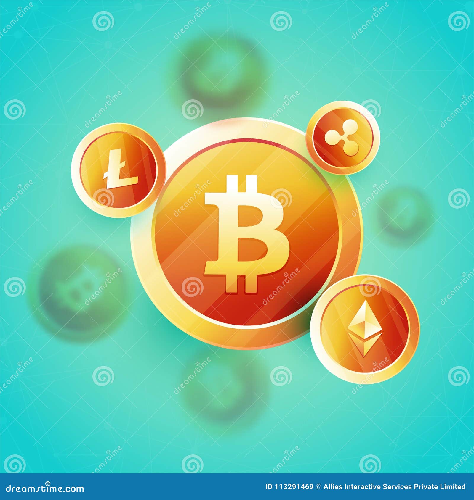 Cryptocurrencies on Sky Blue Background. Stock Illustration ...