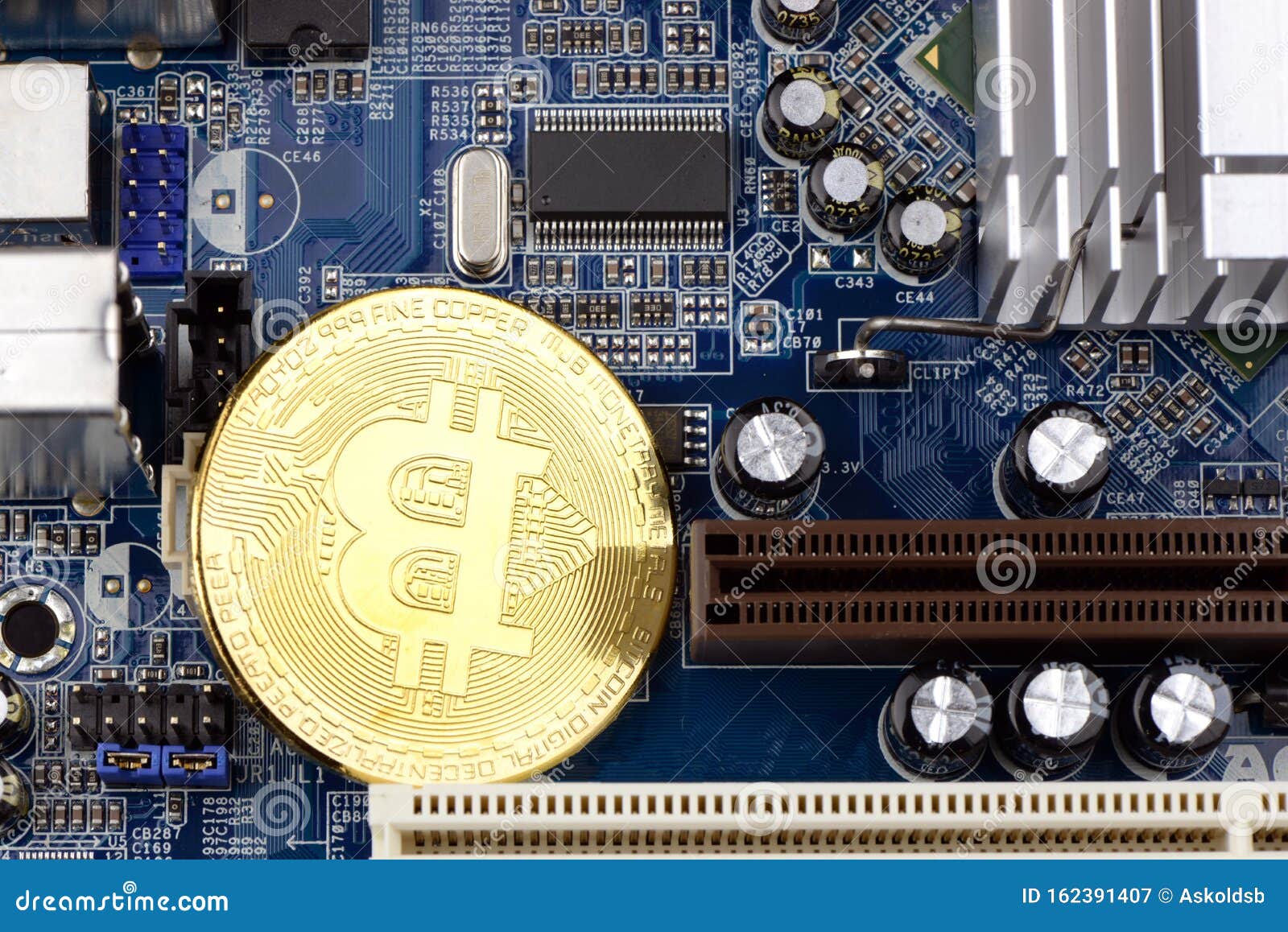 Golden Cryptocurrency Coins on Computer Circuit Board Stock Image ...