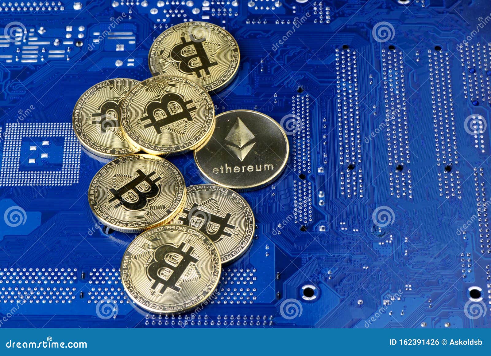 Golden Cryptocurrency Coins on Computer Circuit Board Editorial Photo ...