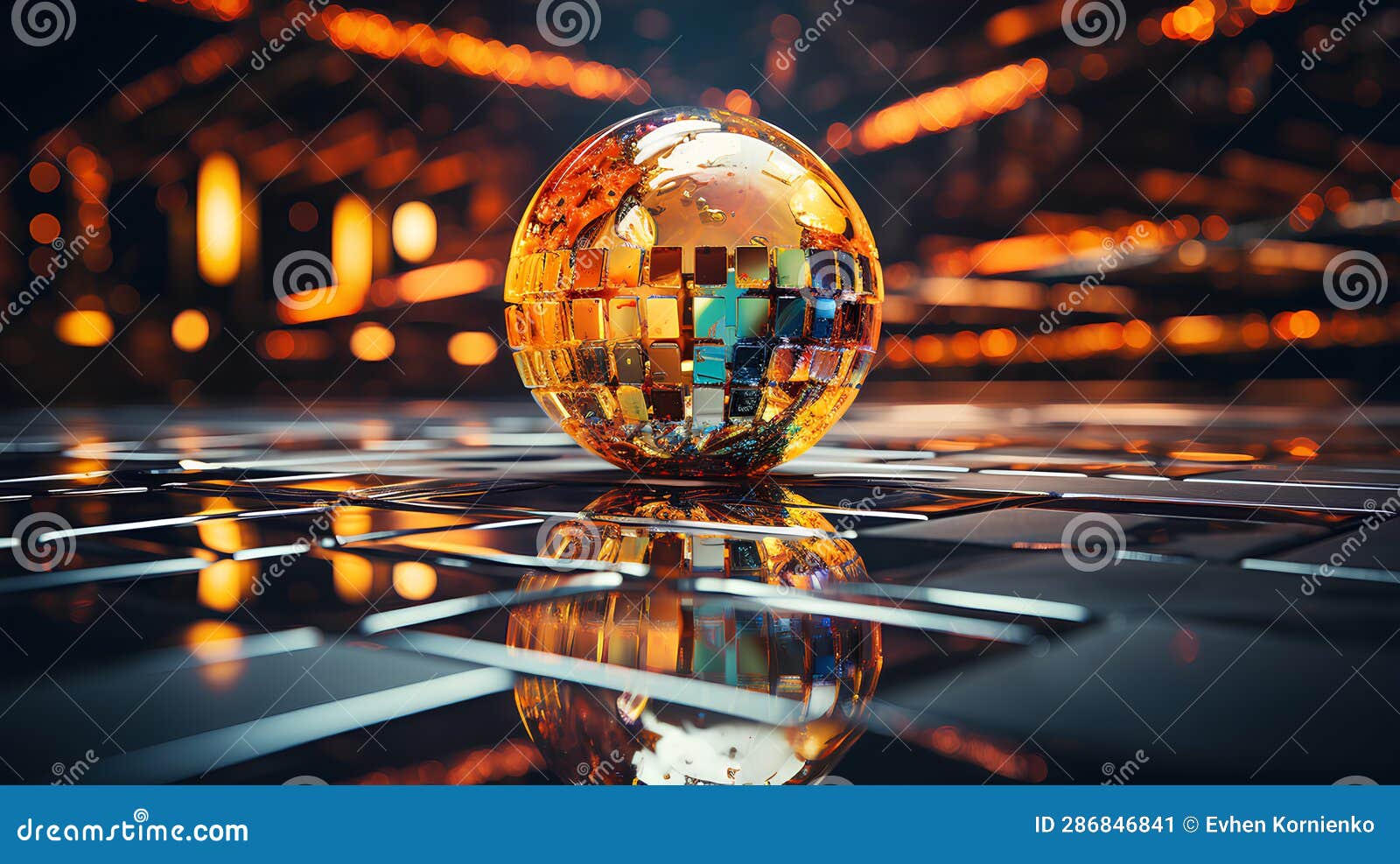 Golden Crystal Ball with Reflection of the Mirror Surface Stock ...