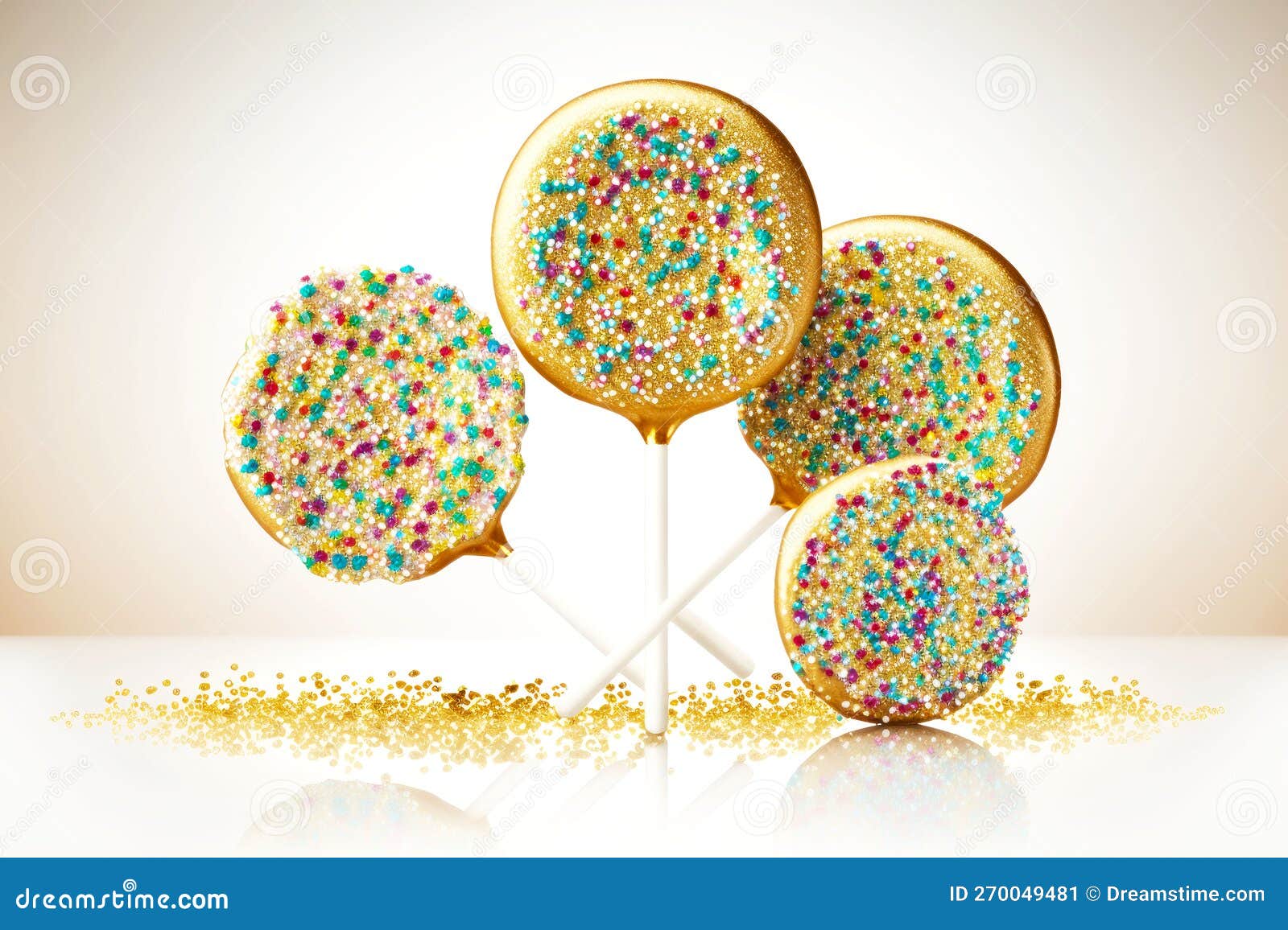 Golden Crystallized Lollipops with Multi-colored Sprinkles on Light ...