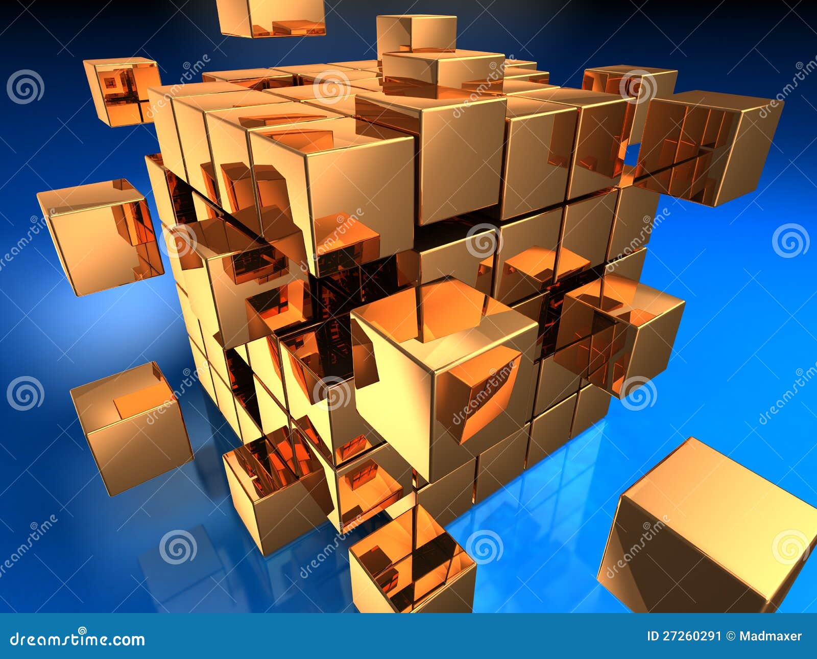 Golden cube stock illustration. Illustration of abstract - 27260291