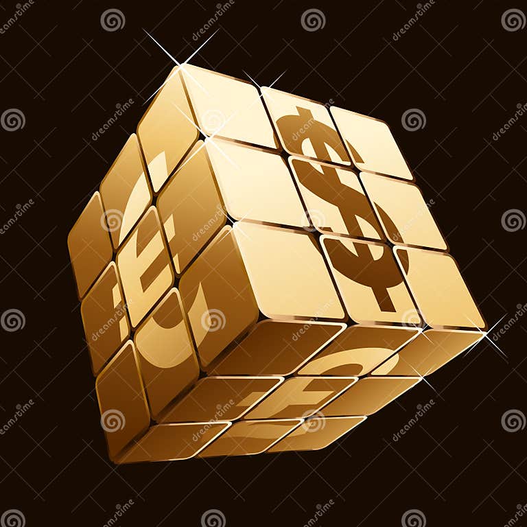 Golden Cube with Currency Signs Stock Vector - Illustration of luxury ...