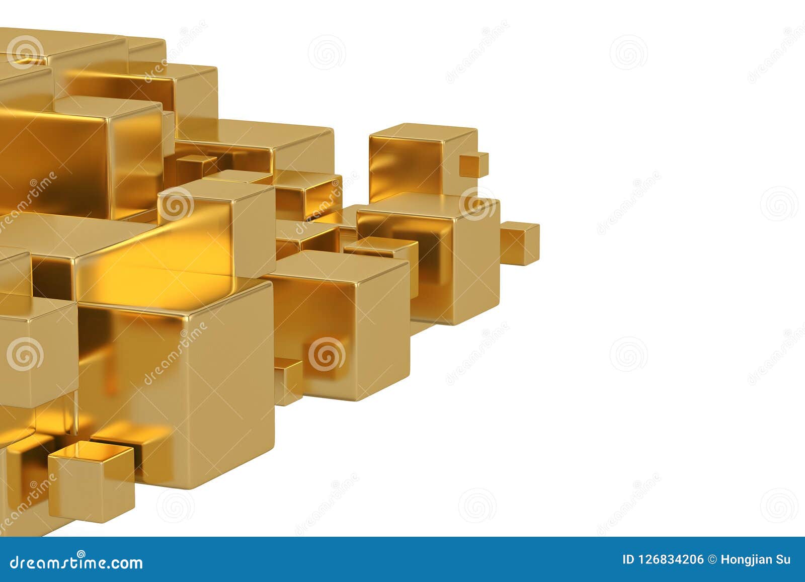 Golden Cube Isolated on White Background 3D Illustration. Stock ...