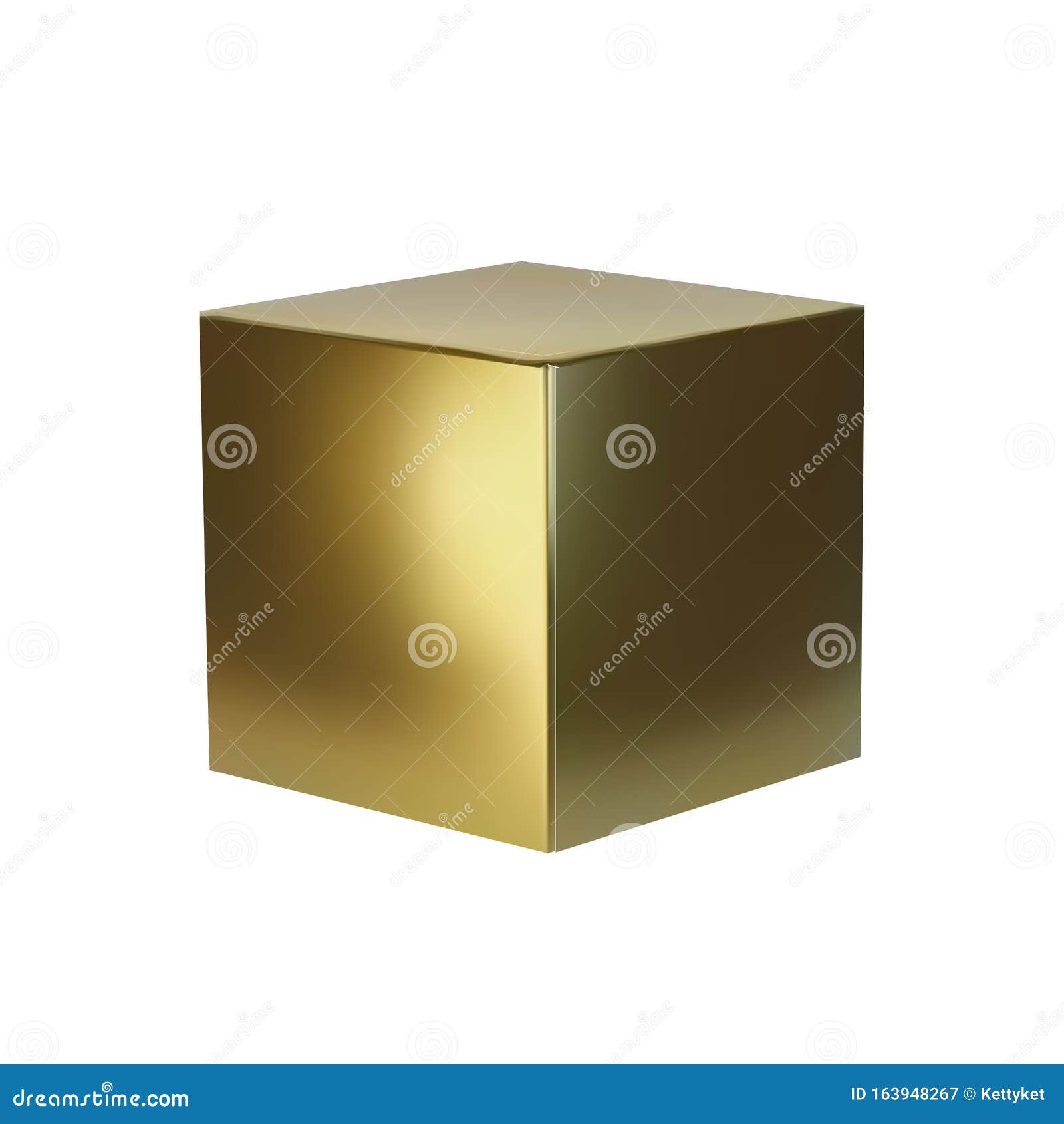 Golden Cube Isolated on White Background. Design Element of 3d Box Gold ...