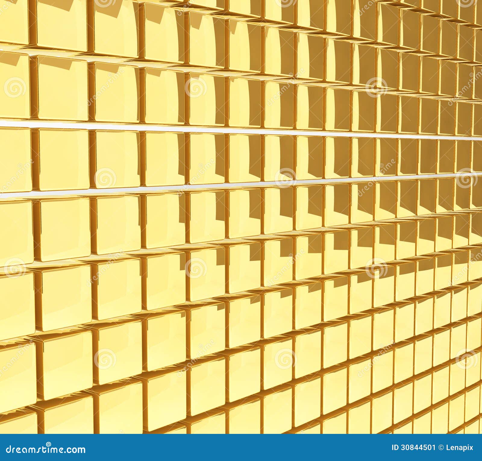 Golden Cubes. Realistic 3D Blocks Of Yellow Metal From Different ...