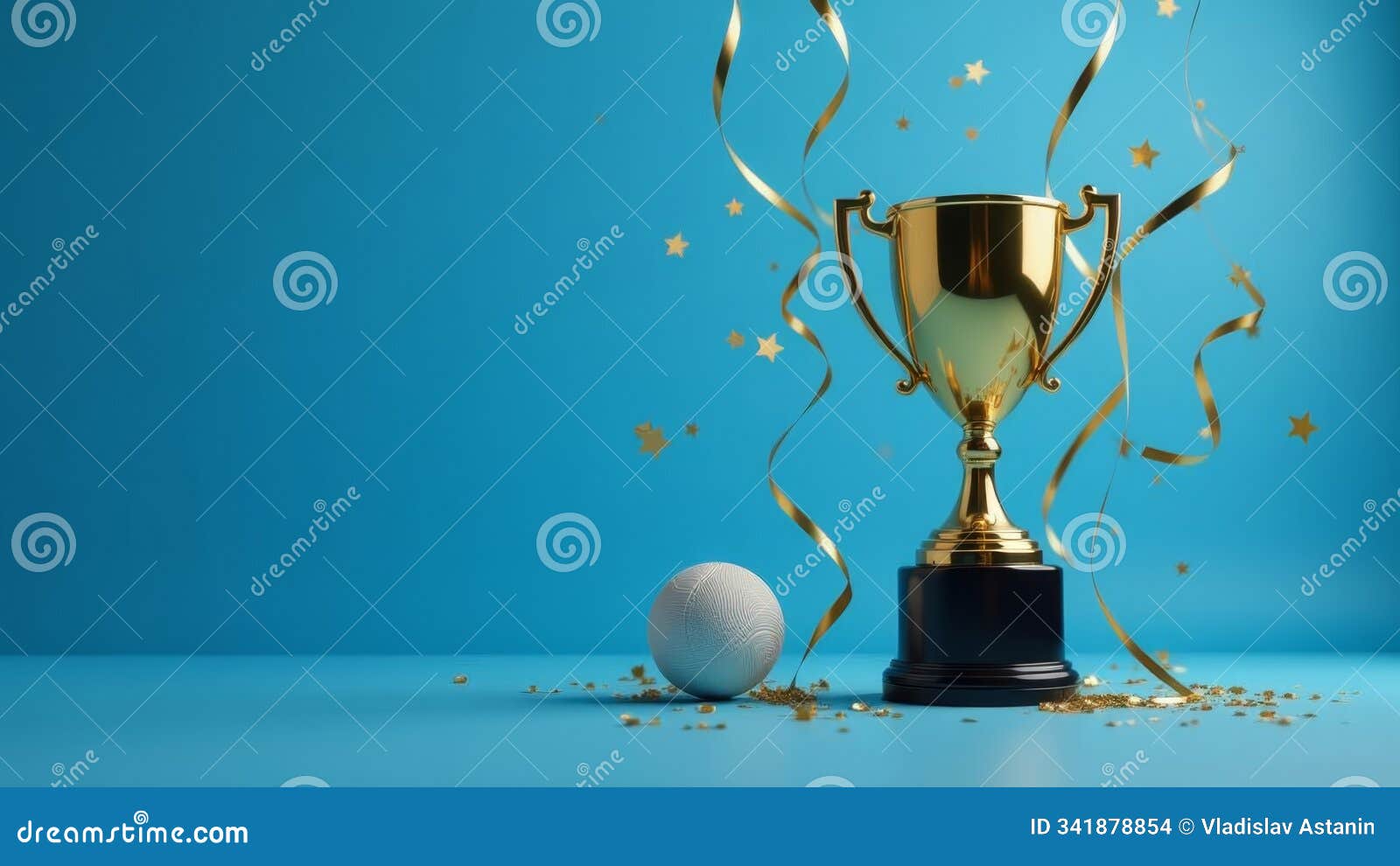 Golden Cup with Confetti in Sport Competition on Light Blue Background ...