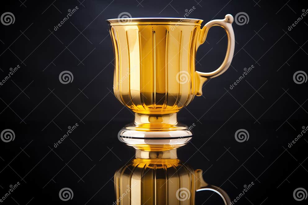 Golden Cup with a Reflection on a Glossy Black Surface Stock Photo ...