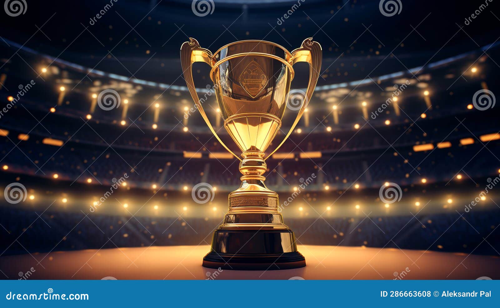 Golden Cup of the Winner on the Background of the Stadium. Ai ...