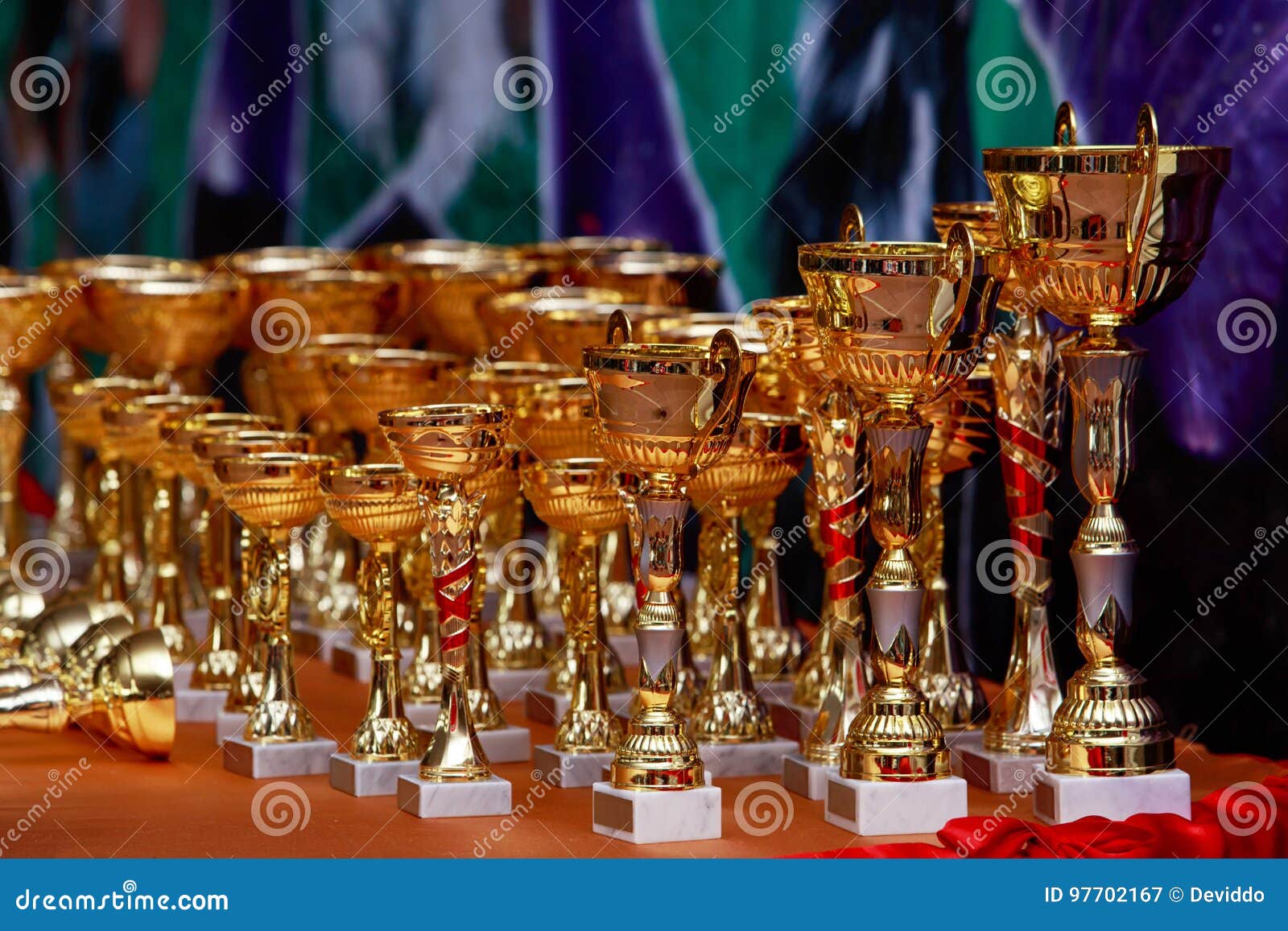 Golden cups for awarding stock image. Image of competition - 97702167