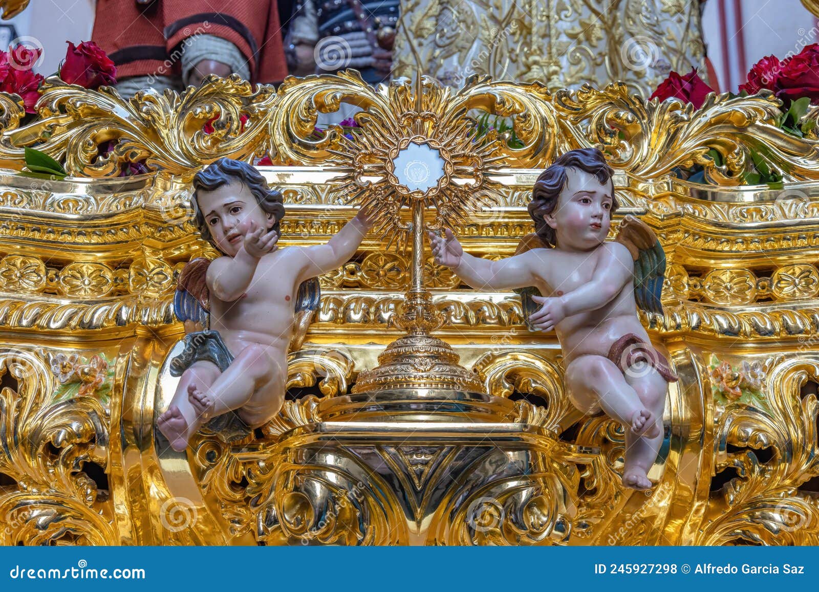 Golden Custodian Ostiary Guarded by Two Angels on the Front of a Paso ...