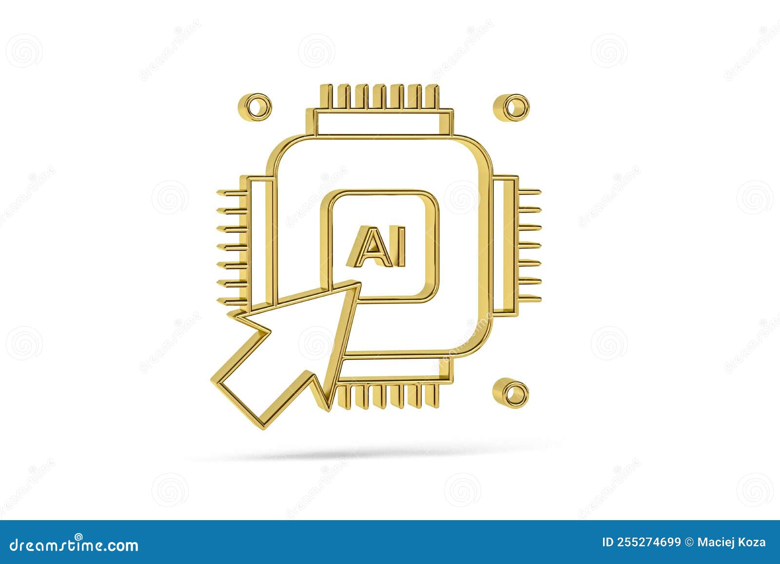 Golden 3d Artificial Intelligence Icon Isolated on White Background ...