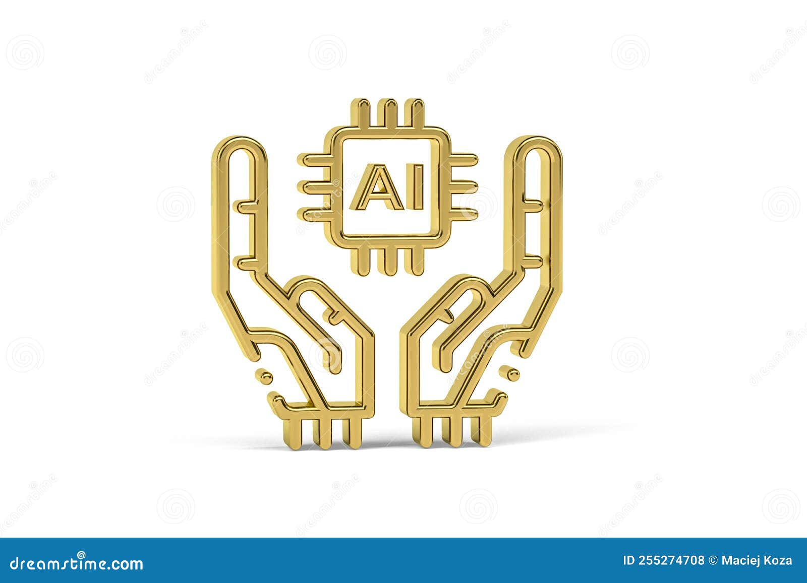 Golden 3d Artificial Intelligence Icon Isolated on White Background ...
