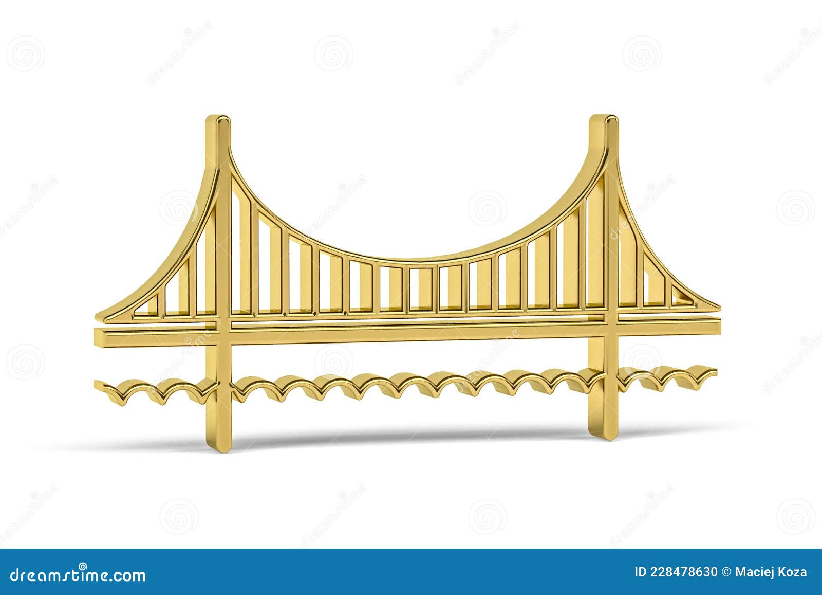 Golden 3d Bridge Icon Isolated on White Background Stock Illustration ...