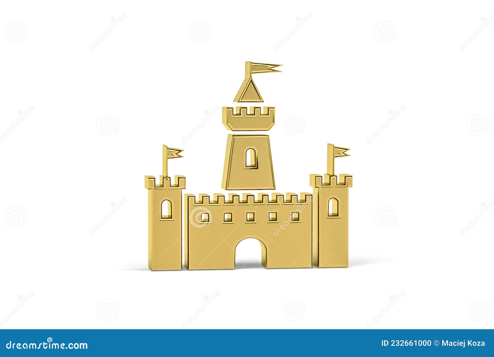 Golden 3d Castle Icon Isolated on White Background Stock Illustration ...