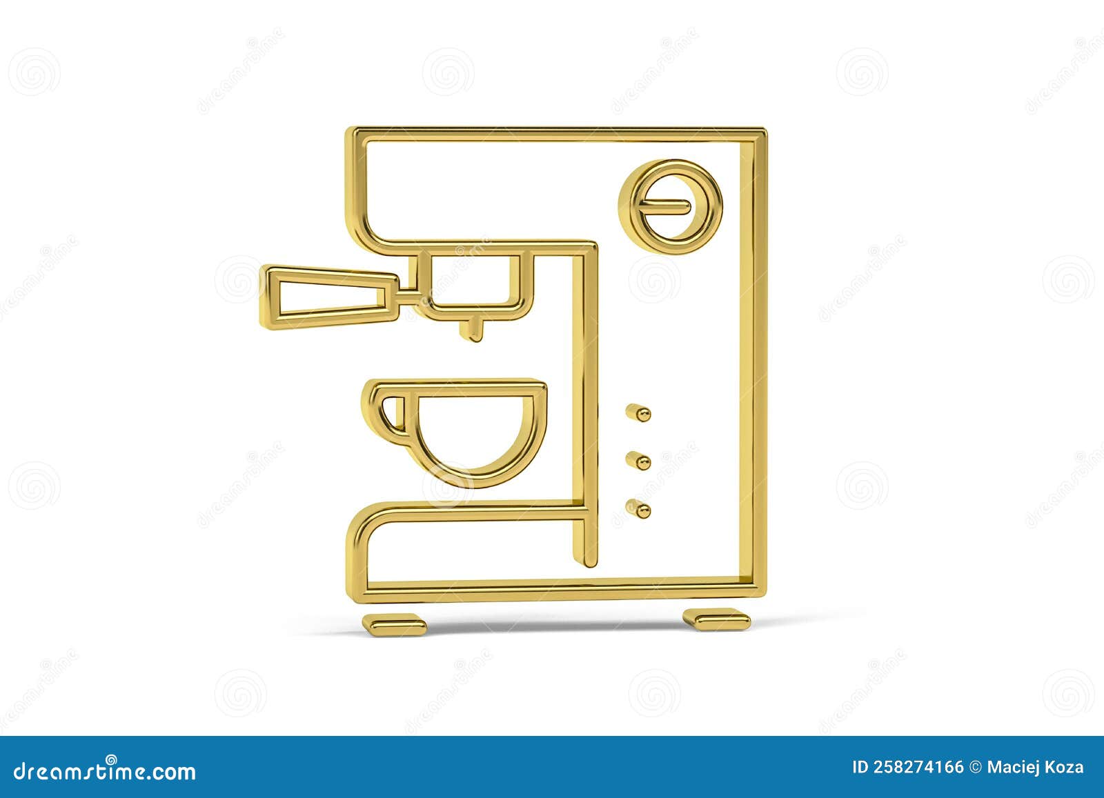Golden 3d Coffee Machine Icon Isolated on White Background Stock ...