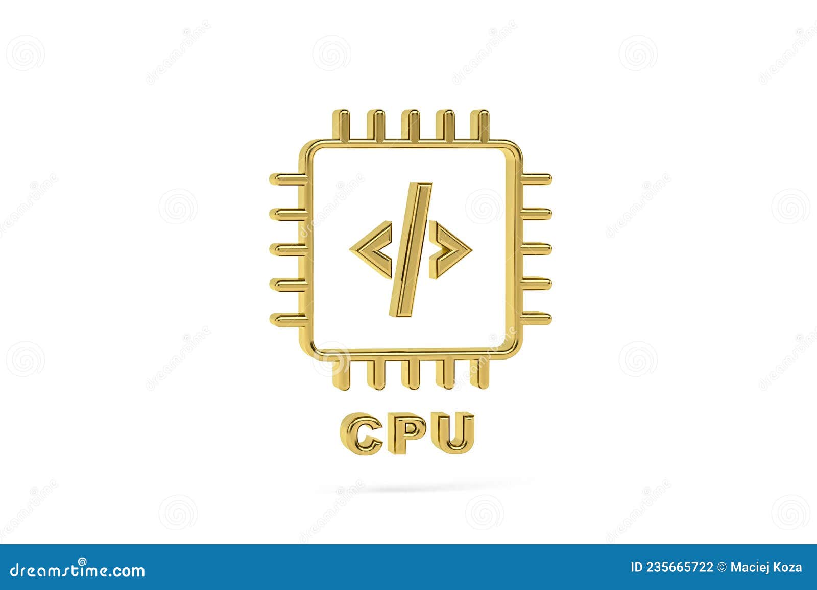 Golden 3d CPU Icon Isolated on White Background Stock Illustration ...