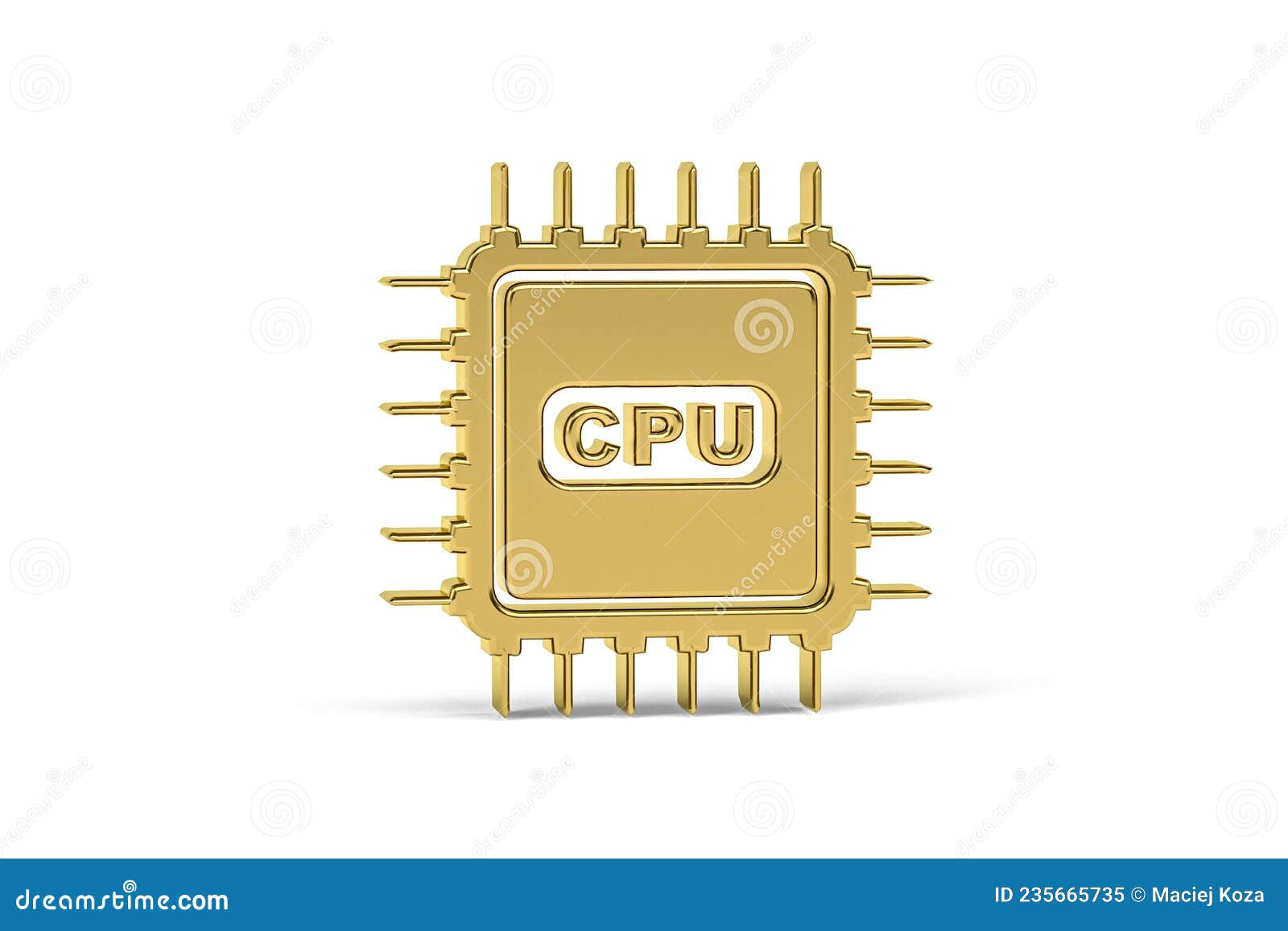 Golden 3d CPU Icon Isolated on White Background Stock Illustration ...
