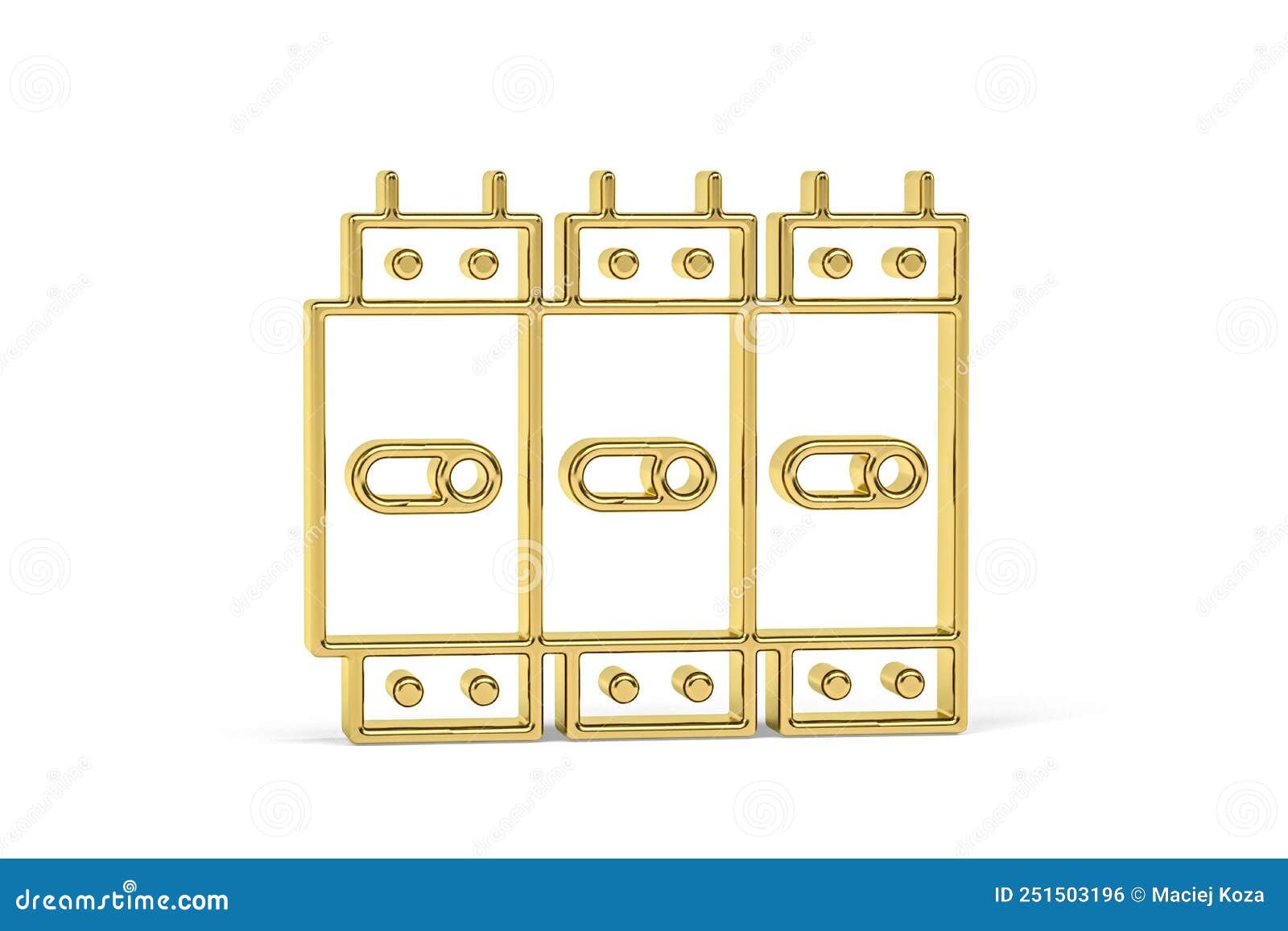 Golden 3d Electrical Switchboard Icon Isolated on White Background ...